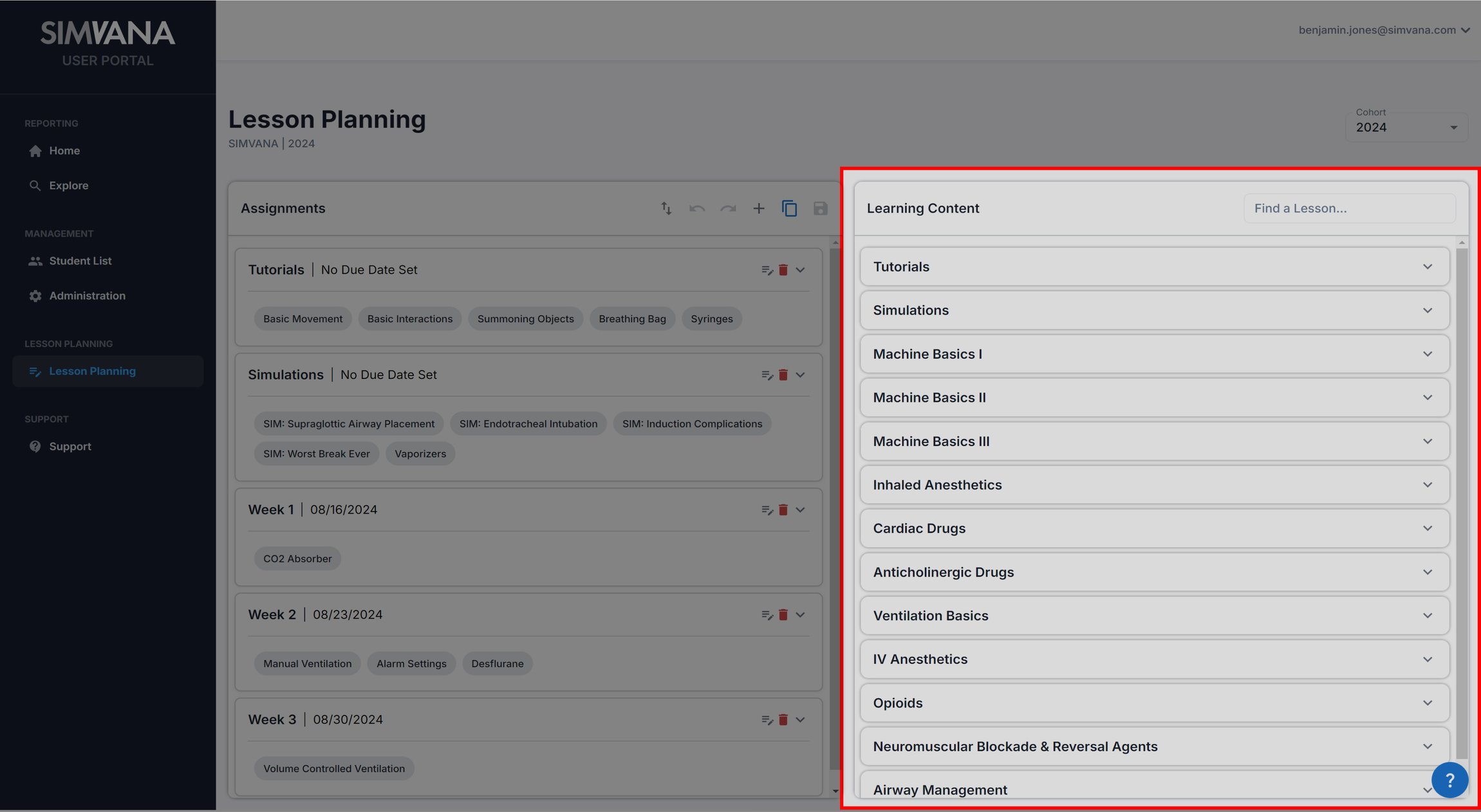 SIMVANA User Portal - Lesson Planning Guide